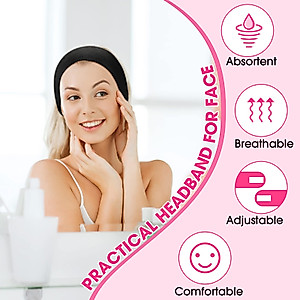 Tigeen 80 Pcs Hairband, Adjustable Spa Headband for Washing Face, Spa Facial Headband for Women, Makeup Headbands for Woman Skincare, Hair Band for Shower Makeup, Black