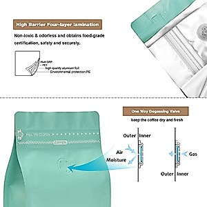 50 Pieces 0.5 LB Blue Green Coffee Bags with Aluminum Foil Liner Pack of 50, High Barrier Coffee Pouches with Degassing Valve, Ziplock Food Storage Bags with Pull Tape, 8oz/0.5lb/250gram