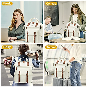 LOVEVOOK Laptop Backpack for Women Work Travel Commuter Backpack Business Computer Bag Teacher Doctor Nurse Bags College Backpack Purse, 15.6 Inch, Beige-Brown-Brown