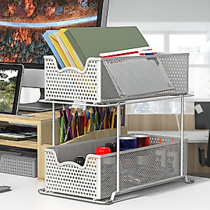 Simple Houseware 2 Tier Sliding Cabinet Basket Organizer Drawer, White