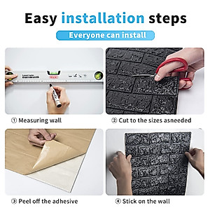 Art3d 30Pcs 3D Brick Wallpaper in Black, faux Foam Brick Wall Panels Peel and Stick, Waterproof for Bedroom, Living Room, and Laundry Decor (43.5Sq.Ft)