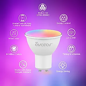 Avatar Controls 4 Pack Smart Bulb GU10, Alexa LED Light Bulbs Music Sync RGBCW Color Changing Dimmable WiFi Spot Lights Works with Google Home, Quick Connection