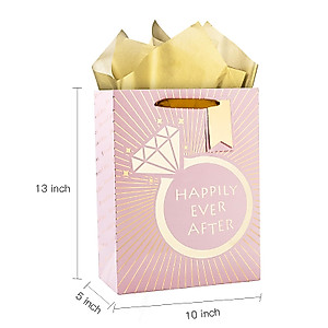 Loveinside Wedding Gift Bag with Tissue Paper, Gift Tag and Greeting Card for Wedding, Birthday, Party, and More - 10" x 5" x 13", 1 Pcs, Wedding Ring Pink