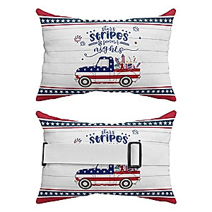 Recliner Head Pillow Ledge Loungers Chair Pillows with Insert 4th of July Truck Red and Blue Stripes Wood Lumbar Pillow with Adjustable Strap Outdoor Waterproof Patio Pillows for Beach Pool, 2 PCS
