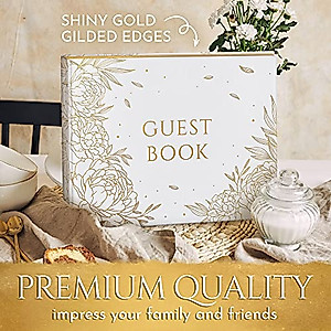 Gold Floral Wedding Guest Book, Wedding Guestbook with Pen, Guest Book Wedding Gold Hot Foil Stamping, Bridal Shower Guest Book Gold Paper Edge, Wedding Guestbook Alternative, Guestbook Wedding