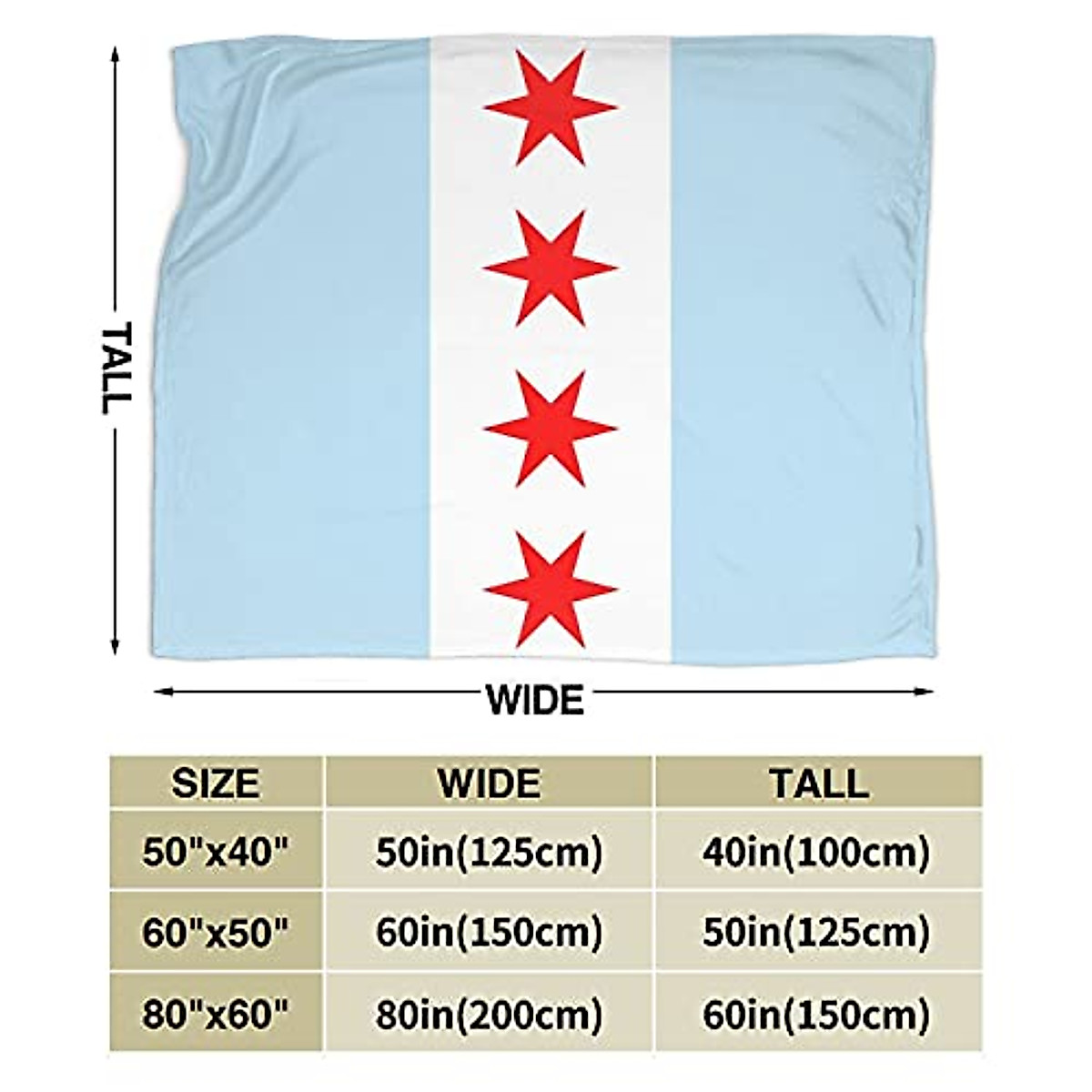ZJHFSGMY Chicago City Flag Super Soft Warm Fleece Blanket, fortable Flannel Blanket, Four Season Blanket Suitable for Bedroom Bed and Sofa White1 80*60inch