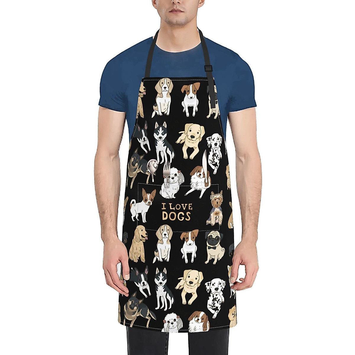 Cute Dog Grooming Apron,Funny Pet Grooming Waterproof Aprons for Women With 2 Pockets & Adjustable Neck,Black Gold Chef Aprons Christmas Gifts for Kitchen Cooking Baking Gardening