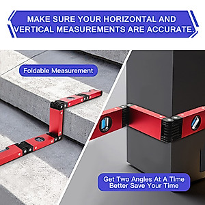 Multi-Function Foldable Level, 28 Inch Foldable Level Measuring Tool with 4 Easy-Read Level Bubbles 45°/90°/180°, Multi-Angle Measurement Woodworking Tool for Carpenters, Woodworkers, Fabricators
