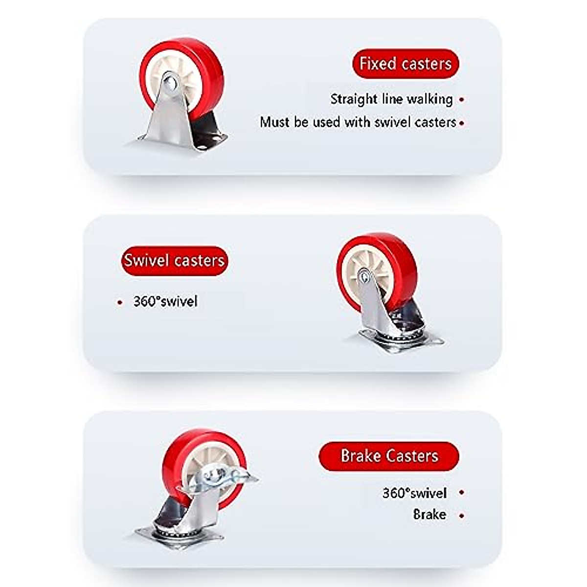 , Industrial Silent, 360° Swivel, 2" Caster s Set of 4,with Brake, Red (Color : Fixed, Size : 2.5inch)