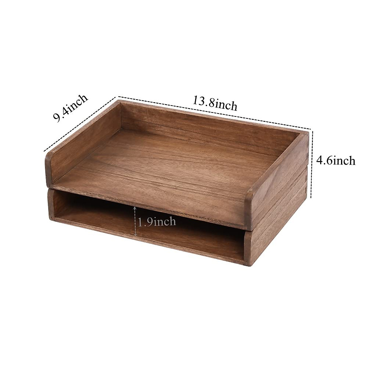 DDYURI Desktop File Trays Stackable Paper Tray for Letter/A4 Size Magazine - Wood Office Document Organizer Shelf - Wooden Folder Organization Rack Desk Tray Pack of 2 Dark(2CTP-DK)