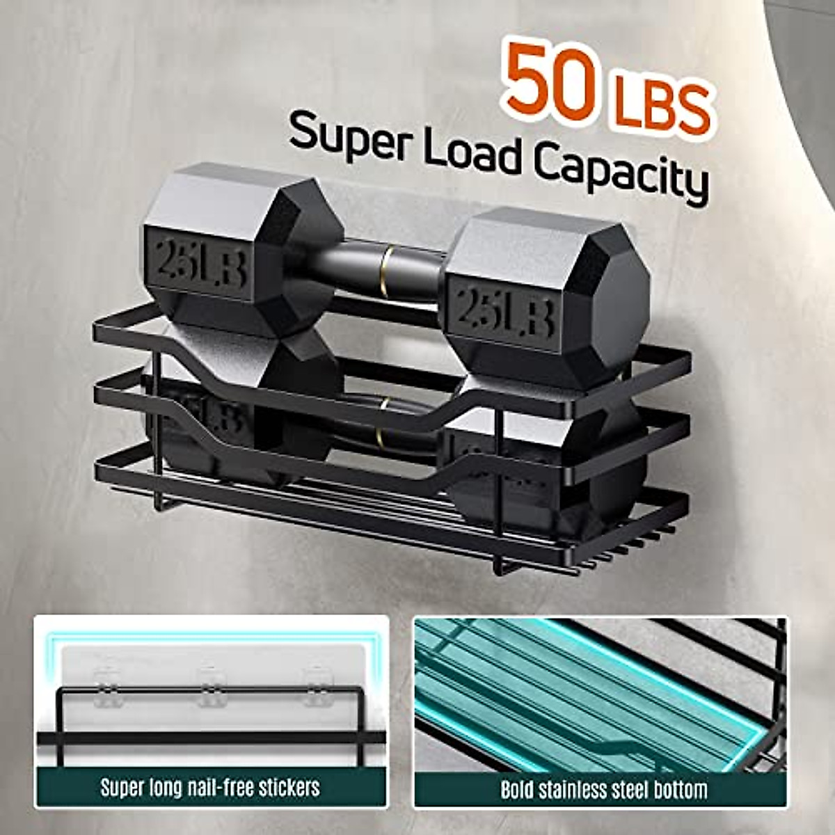 ACMETOP Adhesive Shower Caddy 3-Pack Shower Organizer No Drilling Shower Shelves with 3 Hooks & Soap Holder, Rustproof SUS304 Stainless Steel Bathroom Caddy, Shower Shelf for Inside Shower