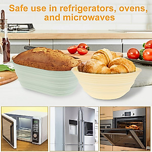 esidianzi 2Pcs Bread Proofing Basket Silicone Oval Dough Proofing Bowl Foldable Round Bread Dough Fermentation Container Reusable Heat Resistance Dough Proofing Trays for Home Kitchen(as Shown)