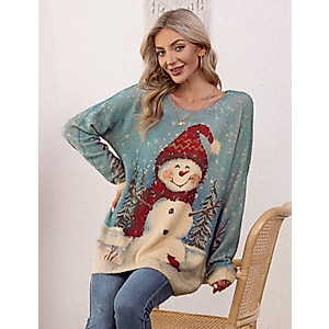 YESNO Ugly Christmas Sweater for Women Funny Snowman Graphic Printed Pullover Sweaters 2XL S01 CR121