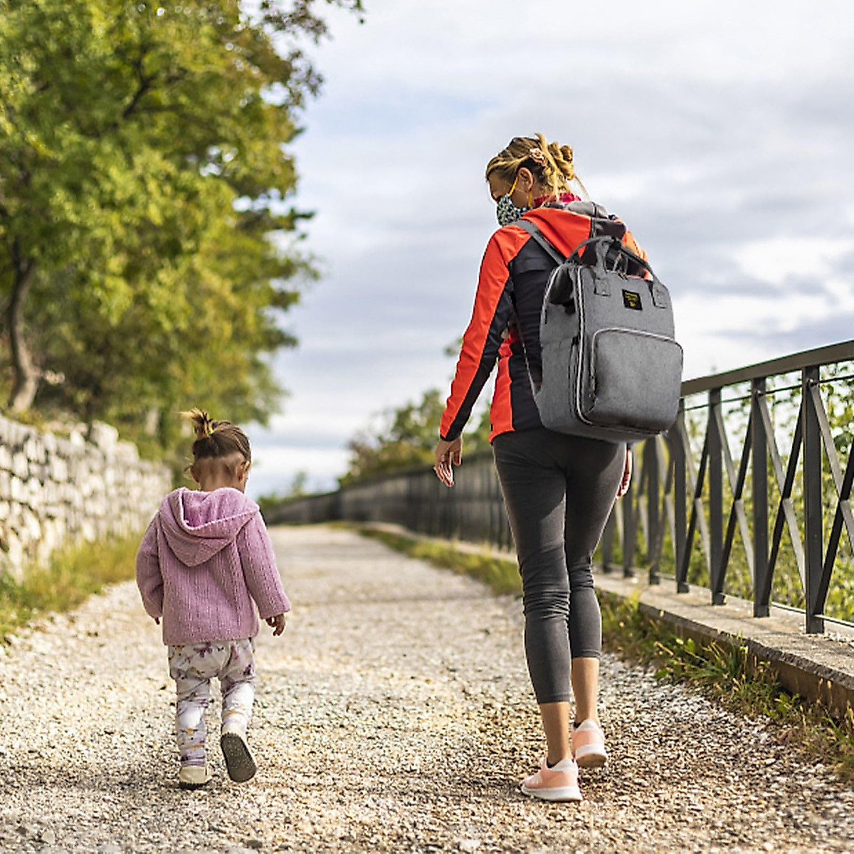 SUNVENO Baby Diaper Bag Backpack, Large Capacity Travel Backpack with Portable Changing Pad for Moms Dads, Grey