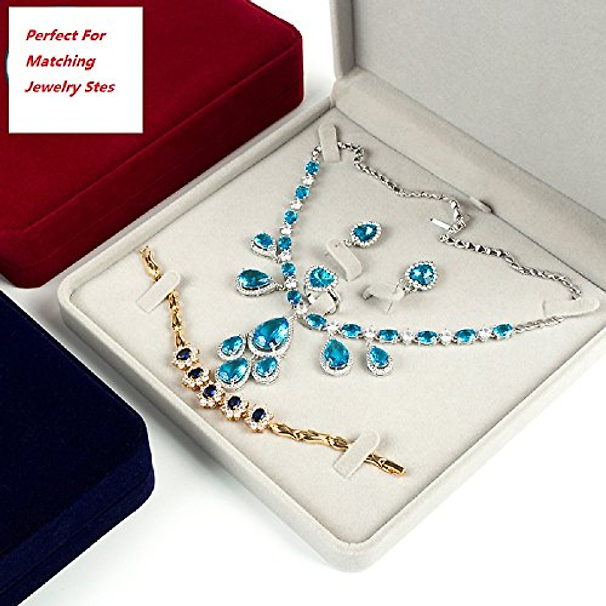 JunningGor Jewelry Set Velvet Box Necklace Earring Ring Necklace Bracelet Gift Display Case Wedding Jewelry Storage Holder (Beige)