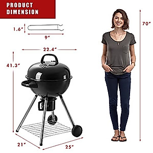 Devoko 22 Inch Charcoal Grill Premium Kettle Enamel Charcoal Grills with Adjustable Ash Catcher Plated Steel Grill Bakeware Clips Thermometer Wheels for BBQ Patio Garden Beach Outdoor Camping