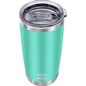 WETOWETO 20oz Insulated Stainless Steel Tumbler, Double Wall Vacuum Leak-proof Travel Coffee Mug, Powder Coated Water Cup (Cyan, 1 Pack)