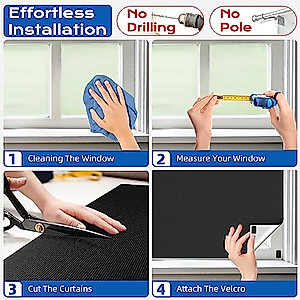 Blackout Curtains for Bedroom, 39" x 58" Portable Blackout Blinds with 20 Sets Hooks & Loops Strips for 100% Blackout Window Film, Temporary Blackout Shades for Windows Cover Nursery Travel RV- Black