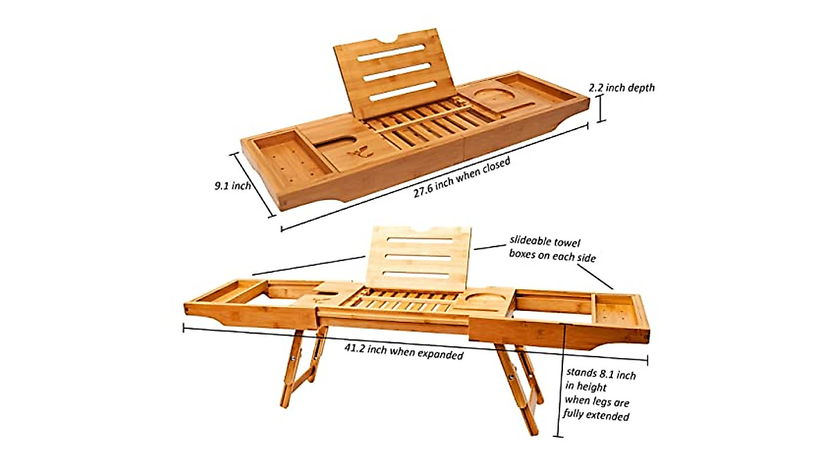 Bamboo Bathtub Caddy & Bed Laptop Desk with Adjustable Legs