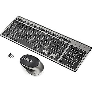 Wireless Keyboard Mouse Combo, J JOYACCESS Ergonomic and Cordless Keyboard and Mouse Set for PC,Windows, Computer, Laptop, Desktop, Chromebook,Mac-Grey