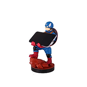 Exquisite Gaming: Marvel Captain America - Original Mobile Phone & Gaming Controller Holder, Device Stand, Cable Guys, Licensed Figure