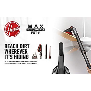 Hoover WindTunnel 3 Max Performance Pet, Bagless Upright Vacuum Cleaner, HEPA Media Filtration, For Carpet and Hard Floor, UH72625, Red