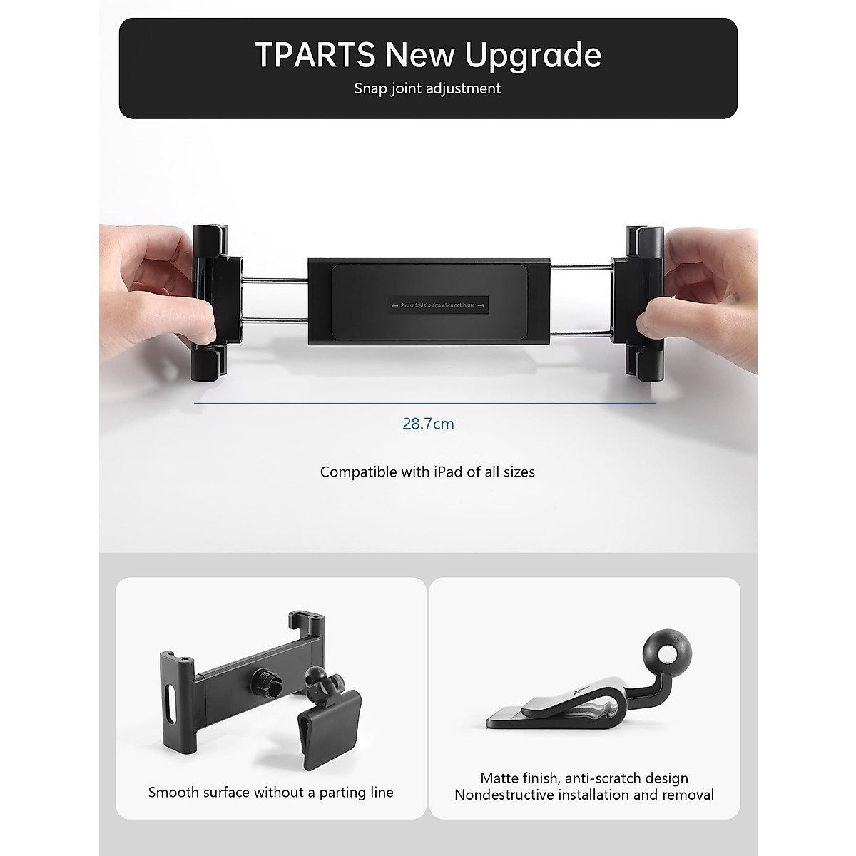 TPARTS Backseat Headrest Tablet Mount Holder for Model 3 Model Y Compatible iPad(Including 12.9" iPad Pro) and Smart Phones Over 4.7" Car Mount Travel Accessory(for M3/Y)