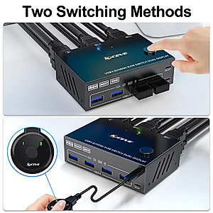 USB 3.0 Dual Monitor KVM Switch HDMI 4K@60Hz 2K@144Hz Simulation EDID, MLEEDA USB HDMI Extended Display Switcher for 2 Computers Share 2 Monitors and 4 USB 3.0 Ports,Wired Remote and Cables Included