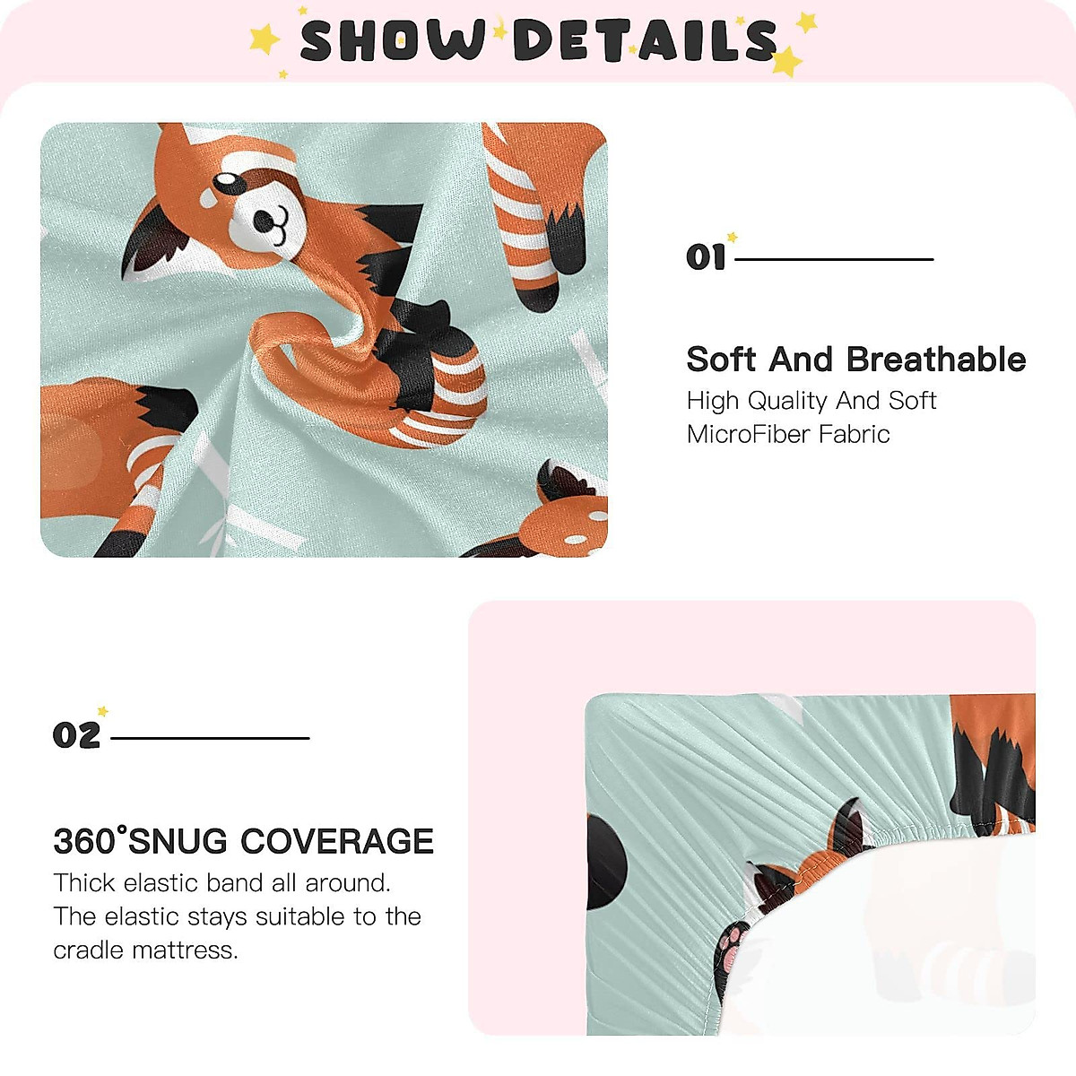 Blueangle Fitted Crib Sheets, Soft Breathable Comfortable Baby Sheet Set for Boys Girls, Cute Red Panda Crib Sheets Fits Standard Crib and Toddler Mattress（170）