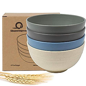 shopwithgreen Wheat Plastic Cereal Bowls, Resuable Bowls for Kitchen, Set of 4, Microwave and Dishwasher Safe, for Soup, Oatmeal, Ramen, RV, Camping, Kids, College Dorm Room, 24 OZ, Coastal Color