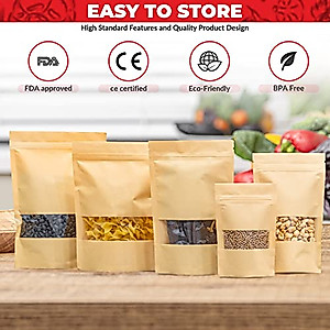 75- Pcs Bulk Heat Sealable Bags for Packaging - Food Grade Zip Stand Up Kraft Bags with Window - Resealable Waxed Paper Pouch Bags for Selling Products (12cm x 20cm) - (4.7" x 8") - 6oz