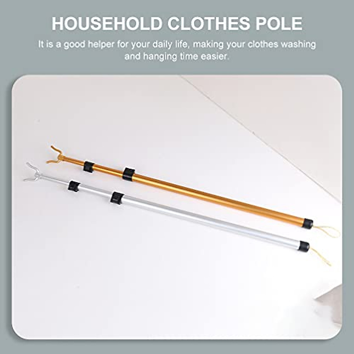 DOITOOL Long Reach Hook 49.1 inch Extended Closet Pole with Utility Hook, Retractable Long Reach Stick Closet Pole Telescoping Long Pole for Clothes, Shutter, Closet, Curtain, Shelf, Ceiling ( Gold )