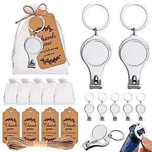 50 pieces Silver Nail clipper Keychain Opener Send tag Card White drawstring Eugen Yarn bag for baby shower and wedding gifts, party gifts, souvenirs or decorations