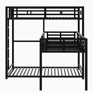 CKLMMC Metal Triple Bunk Bed,Twin Size L-Shaped Bunk Bed,Metal 3 Bed Bunk Beds Frame Attached Twin Loft Bed with Ladder and Full-Length Guardrails for Boys Girls Teens