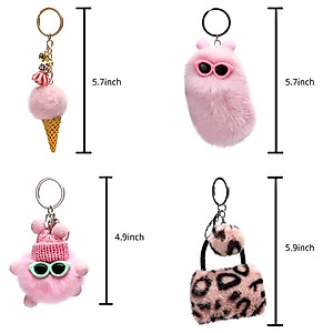 Qiiuuy 4 Pieces Cute Keychain Fluffy Faux Rabbit Fur Kawaii Keyring For Girls Womens Bag Carkeychain