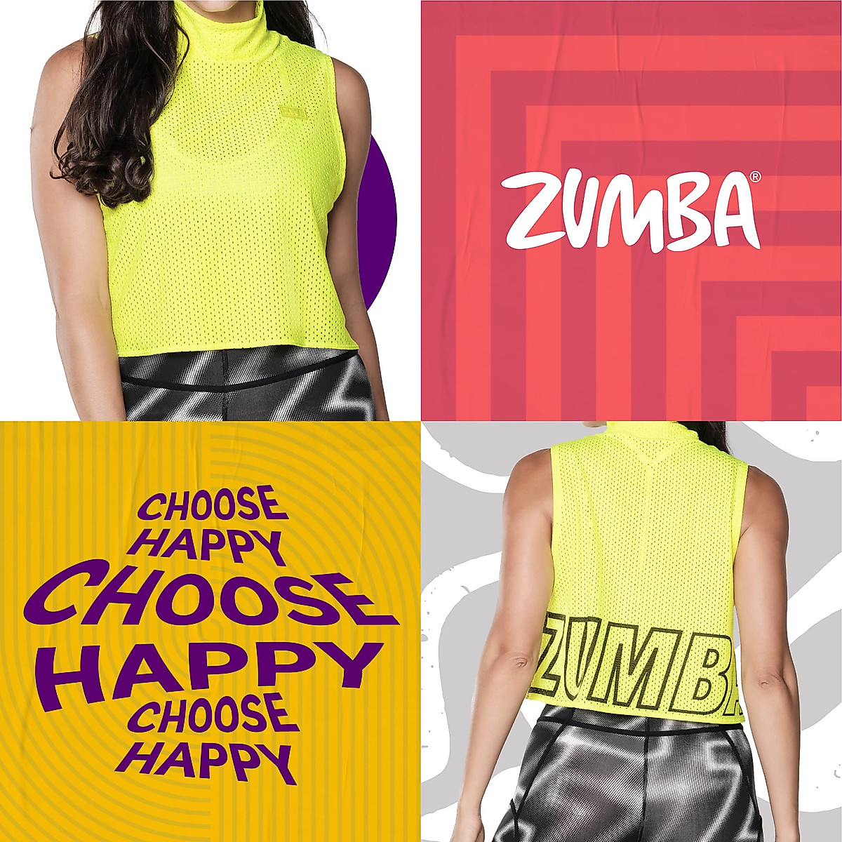 ZUMBA Women's Energy Sleeveless Crop Top, Large, Caution