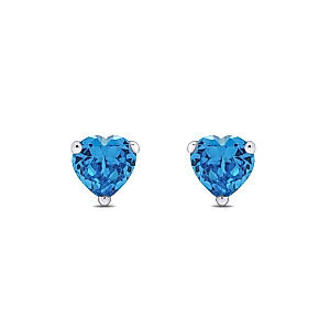 Heart Shape Simulated Blue Topaz Stud Earrings In 14K White Gold Over Sterling Silver