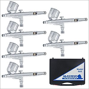 6 Pack Set of Multi-Purpose Precision Dual-Action Gravity Feed Airbrushes