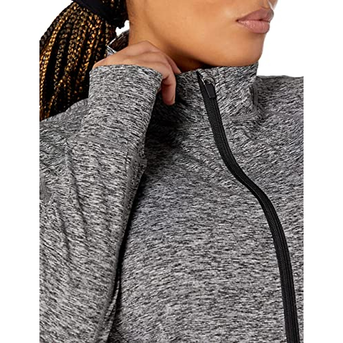 Amazon Essentials Women's Brushed Tech Stretch Full-Zip Jacket (Available in Plus Size), Dark Grey Space Dye, X-Large