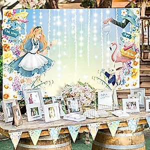 5x3 ft Alice in Wonderland Backdrop for Girls Birthday Party Decorations Floral Tea Party Easter Bunny Banner Background for Birthday Party Supplies