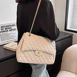 Rejolly Quilted Shoulder Bags for Women PU Leather Ladies Crossbody Handbag Stylish Envelope Purse with Chain Strap (Cream White)