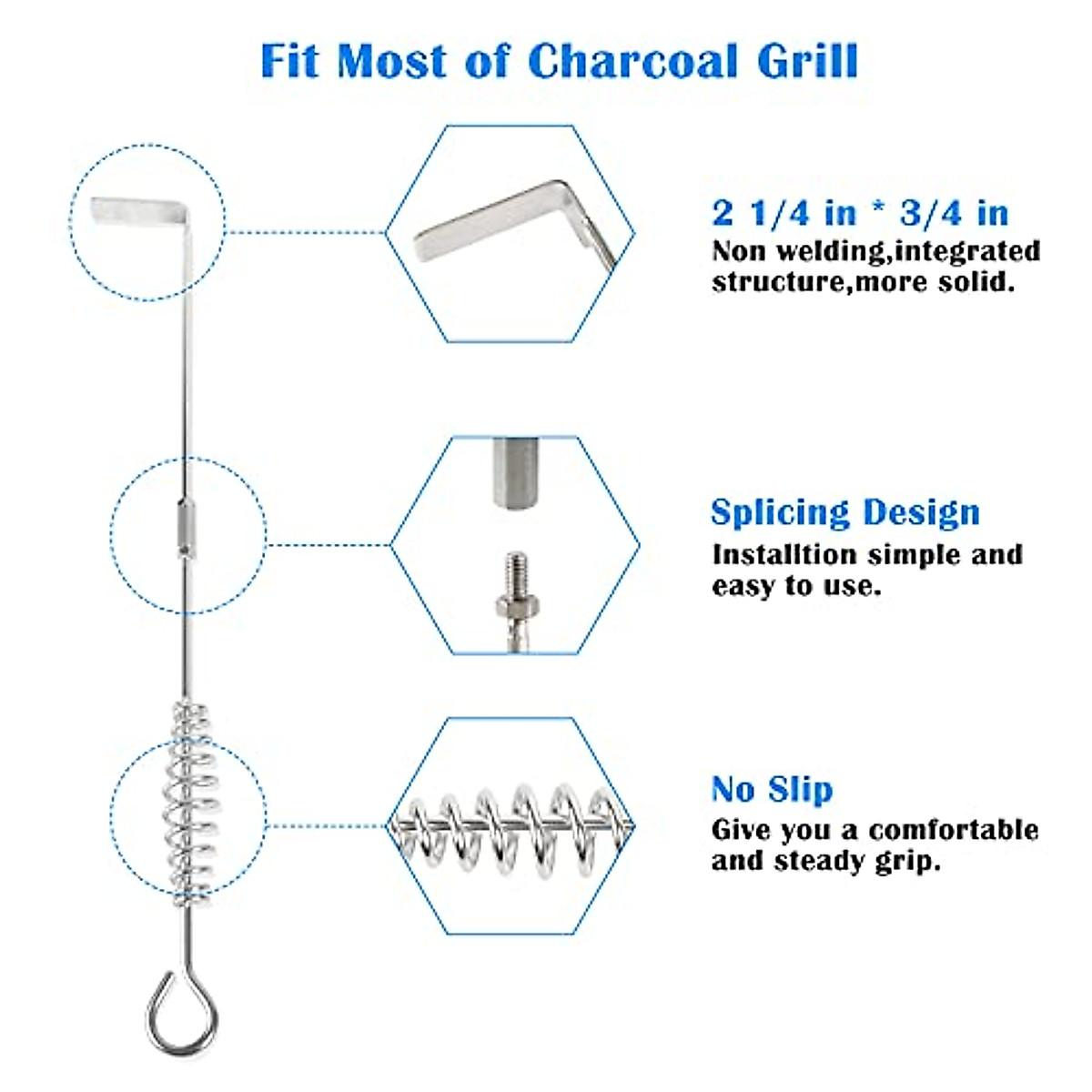 KAMaster 18” Ash Tool Poker Big Green Egg Accessories Kamado Grill Joe Ash Removal Tool Ash Rake Cleaning Tools Wood Corner Cleaner Accessories