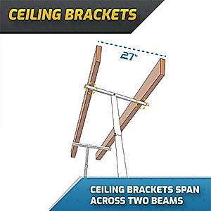 MonsterRax Overhead Garage Storage Rack- 4 x 8 Ceiling Rack for Garage Shelving, Organization, & Storage, Adjustable Hanging Storage for Bikes, Equipment & Accessories (White, 24"-45").