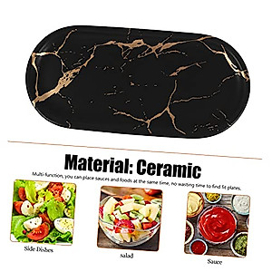 Cabilock 1pc Ceramic Dish Black Marble Tray Serving Platters Beverage Serving Tray Dessert Platter Ceramic Serving Plate Trays Serving Dishes Fruit Serving Dish Snack Storage Box Household
