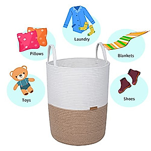 R RUNKA Extra Large Woven basket -16"x 20" Laundry Basket with Handle -Clothes Hamper, Laundry Hamper for Bedroom Living Room，Nursery Decor| Wicker Storage Basket - Off White & Jute