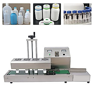 DNYSYSJ Continuous Automatic Horizontal Sealing Machine with Pure Copper Motor Sealing Stainless Steel Cup Sealing Machine with Adjustable Lifting Hand-wheel & Guide Rail LX6000A 15-80mm Silver Bottle Cap Sealer Machine Suitable for Sealing