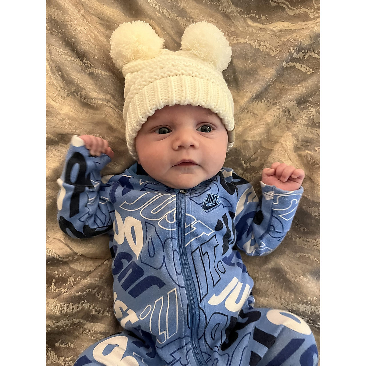 Funky Junque Exclusives Double Pom Baby Infant Beanie Knit Warm Winter Double Pom Pom Skull Cap Hat Ivory - Double Pom