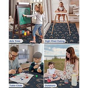 Blissful Diary Baby Splat Mat for Under High Chair, 51 x 51 Inch Splash Mat, Waterproof and Washable Spill Mat, Anti-Slip Floor Protector, Retro Rainbow