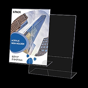 LILEZBOX 6 pack 8.5 x 11 inch Acrylic Sign Holder,Clear Plastic Sign Holder with Slant Back, Acrylic Stands for Display, Portrait Ad Frames, Flyer Holder, Menu Holder Paper Stand,Table Sign Holders