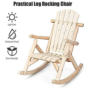 Giantex Set of 2 Log Rocking Chair Wood Porch & Patio Rocker for Deck Balcony, Garden,Poolside,Backyard Furniture Rustic Lounge Single Rocker, Natural (2)